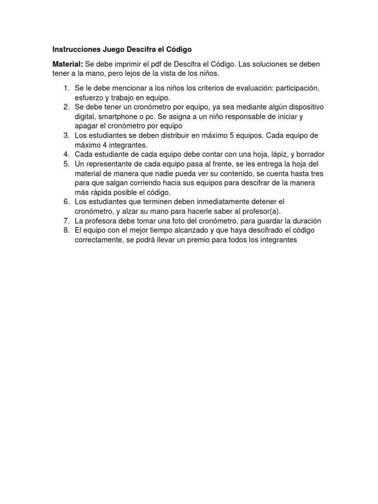 Instrucciones Juego Descifra El Código | PDF