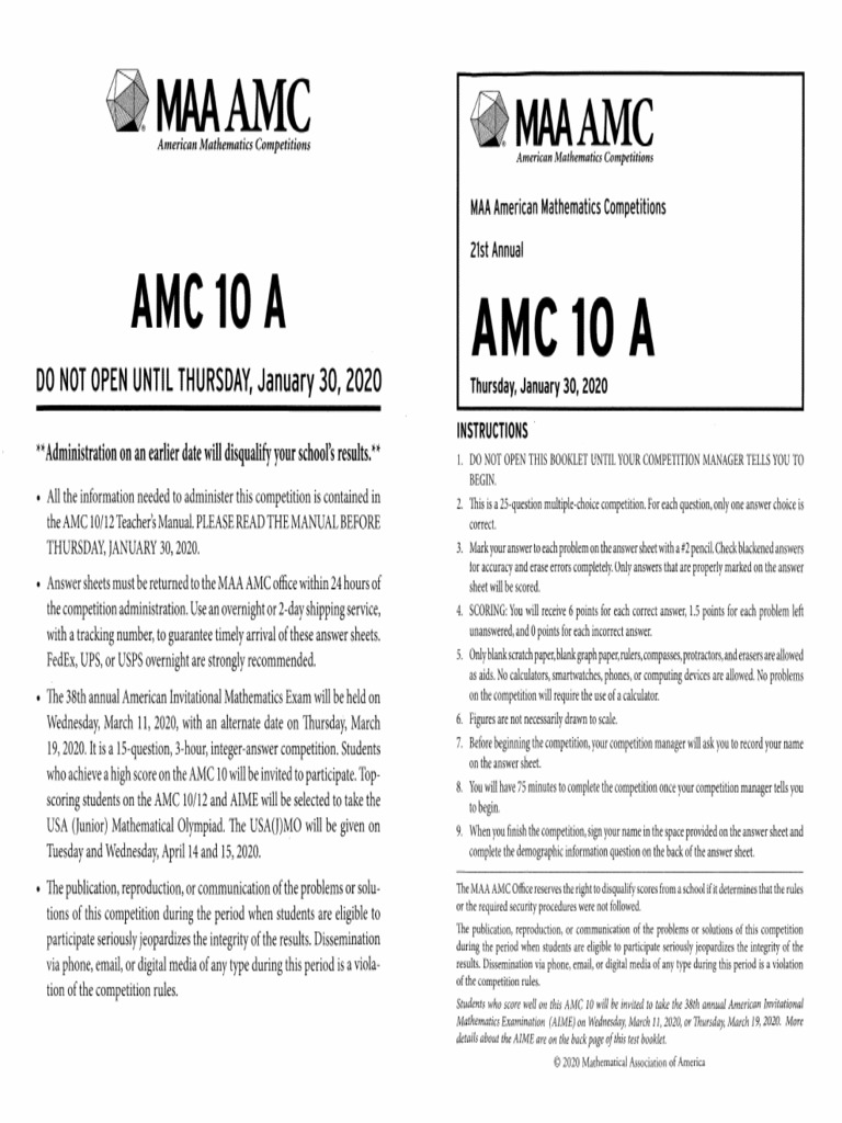 2020 AMC 10 A Problems | PDF
