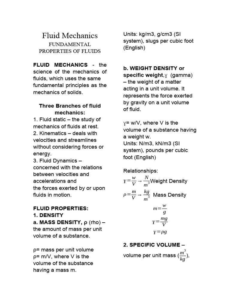 Fluid Mechanics | Download Free PDF | Pressure | Density