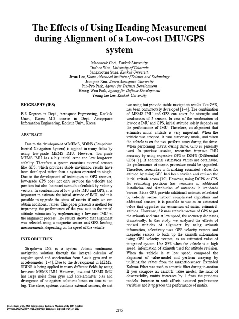 The Effects of Using Heading Measurement During Alignment of A Low-Cost IMU GPS System | PDF ...