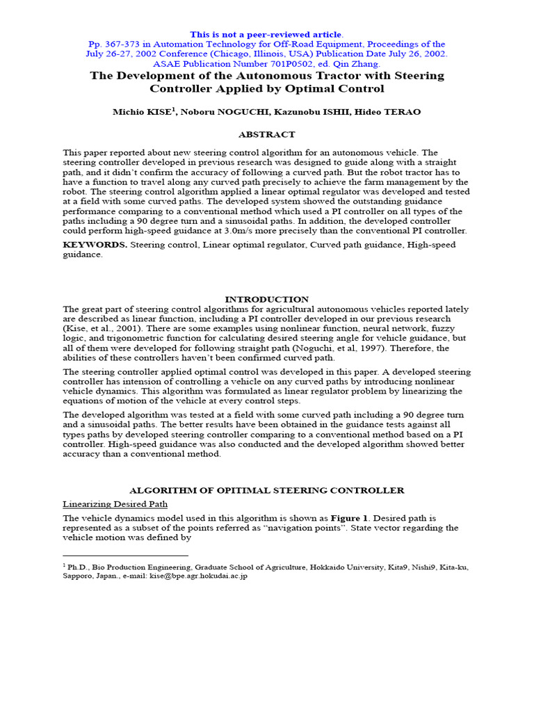 The Development of The Autonomous Tractor With Steering Controller Applied by Optimal Control ...