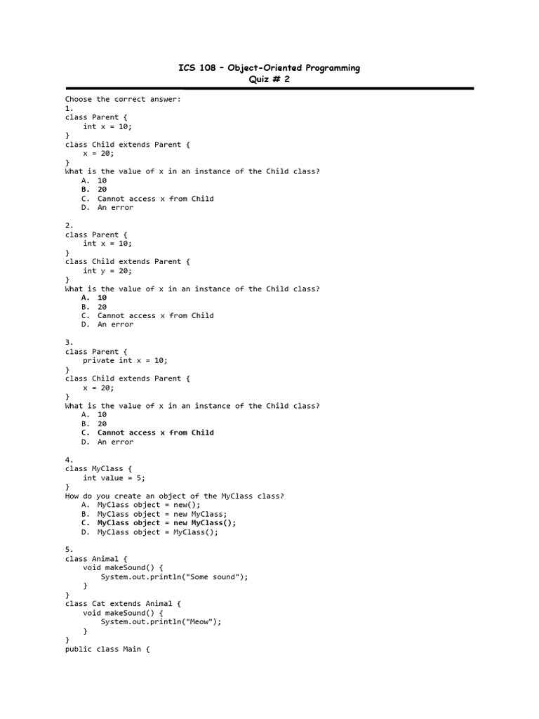 231 Quiz 2 | Download Free PDF | Class (Computer Programming) | Inheritance (Object Oriented ...