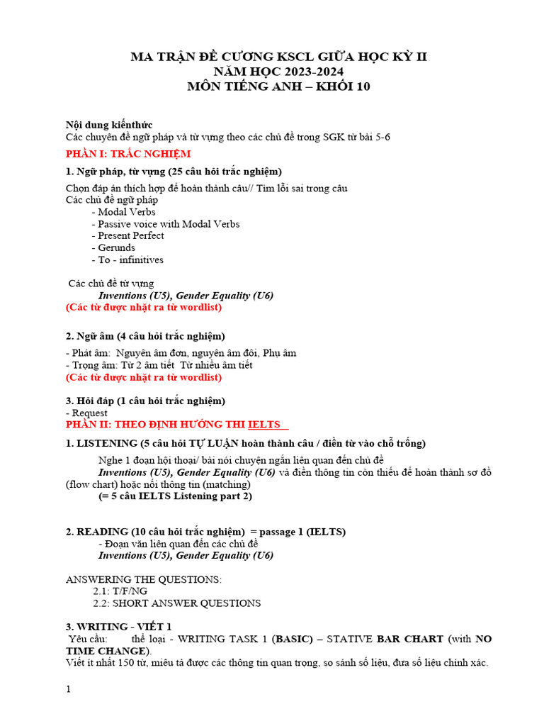 10. k10 Tiếng Anh Matran de Thi Giữa Ky II 2023 2024 Bản Chốt | PDF