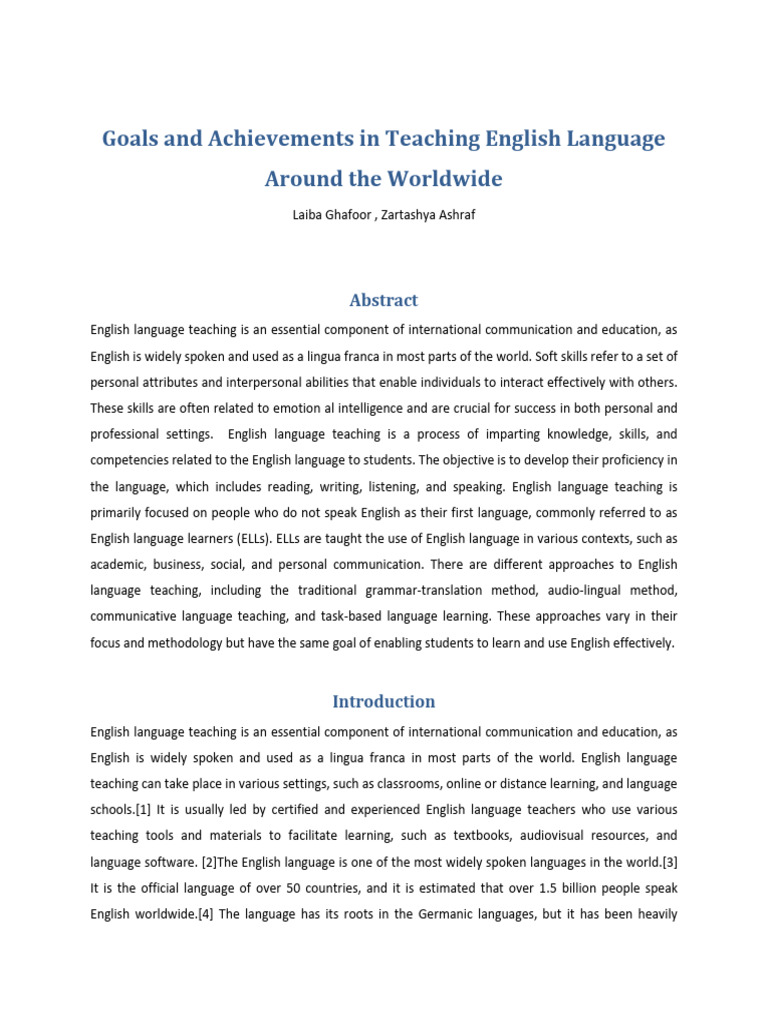 Goals and Achievements in Teaching English Language Around The Worldwide | PDF | Language ...