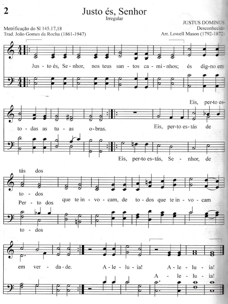 Partitura Cantor Cristão Hino 002 - Justo És, Senhor | PDF