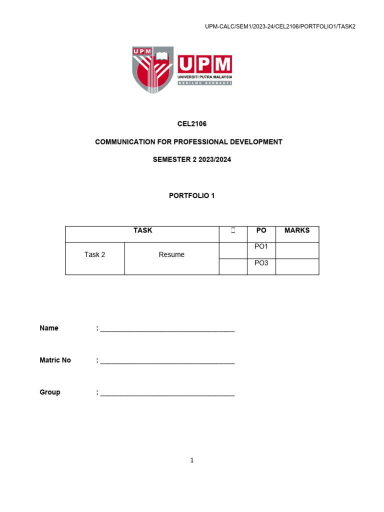 Cel2106 Portfolio 1 Resume Task Pdf Résumé English Language