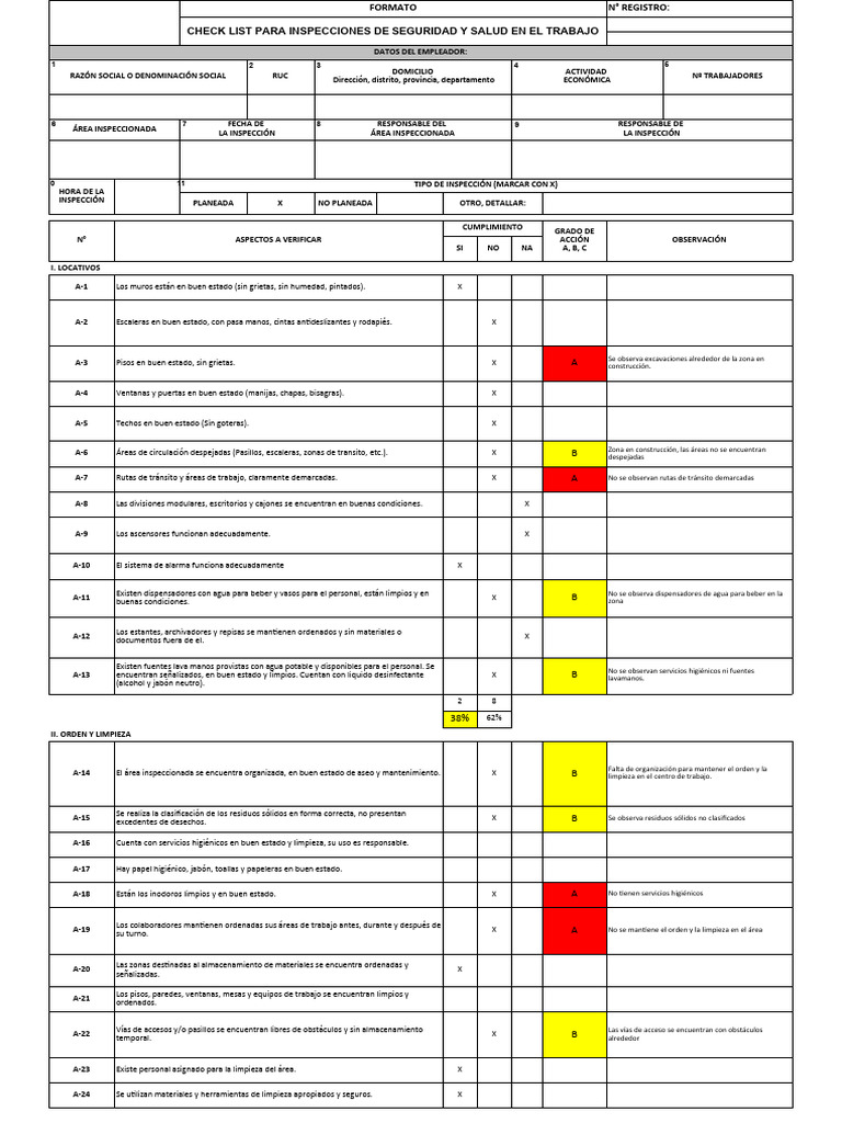 Formato - Inspección - SST (Seguridad y Salud en El Trabajo) | PDF | Higiene | Agua