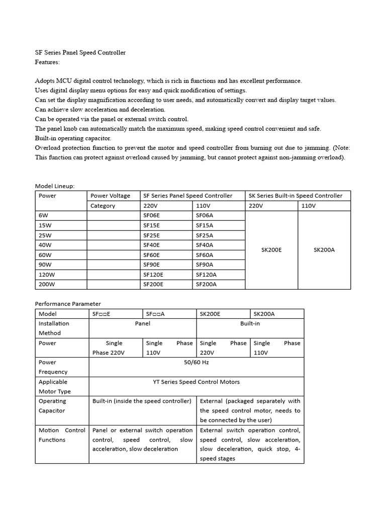 SF Series Panel Mount Speed Controller | PDF | Mains Electricity | Parameter (Computer Programming)