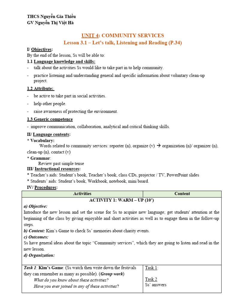 Giao An Unit 4 Community Services (Lesson 3.1 p34) | Download Free PDF ...