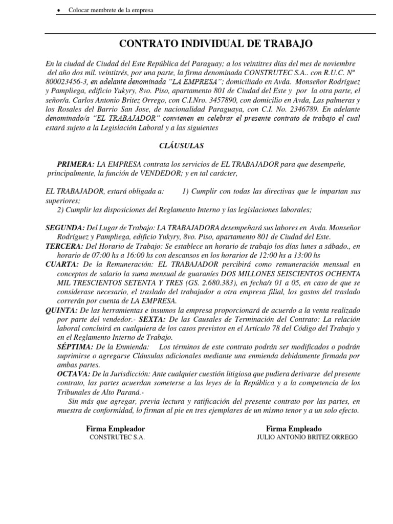 Contratos Individuales de Trabajo | PDF | Economias