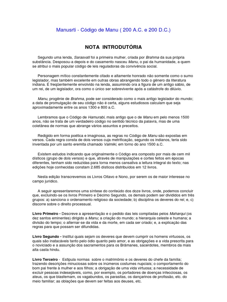 Codigo de Manu | PDF | Religião e crença
