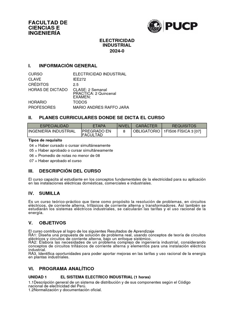 Electricidad Silabus | PDF | Energia electrica | Corriente alterna