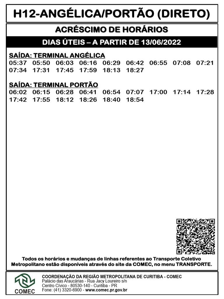 H12 ARAUCÁRIA-PORTÃO e H12 ANGÉLICA-PORTÃO (DIRETO) (Horário DU 13.06.22) - Site | PDF ...