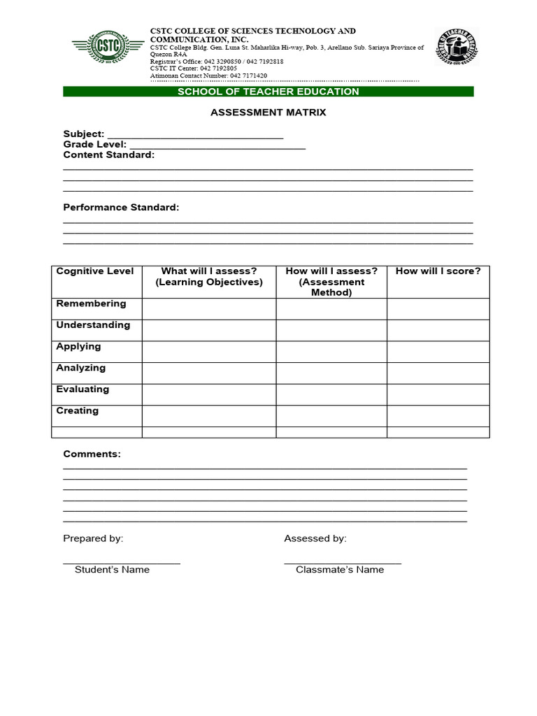 Assessment Matrix | PDF