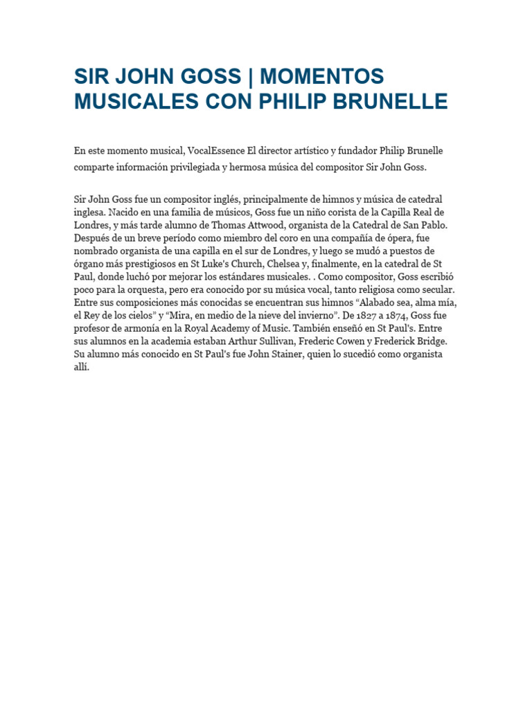 Sir John Goss: Legado Musical | PDF