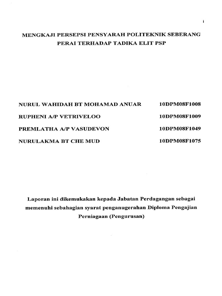 Mengkaji Persepsi Pensyarah Politeknik Seberang Perai Terhadap Tadika Elit PSP | PDF