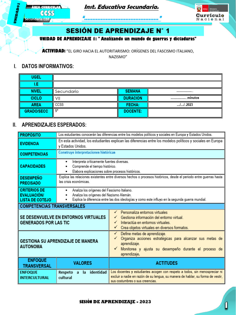 Sesion CCSS 5° Sec-Semana 01. | PDF | nazismo | Fascismo