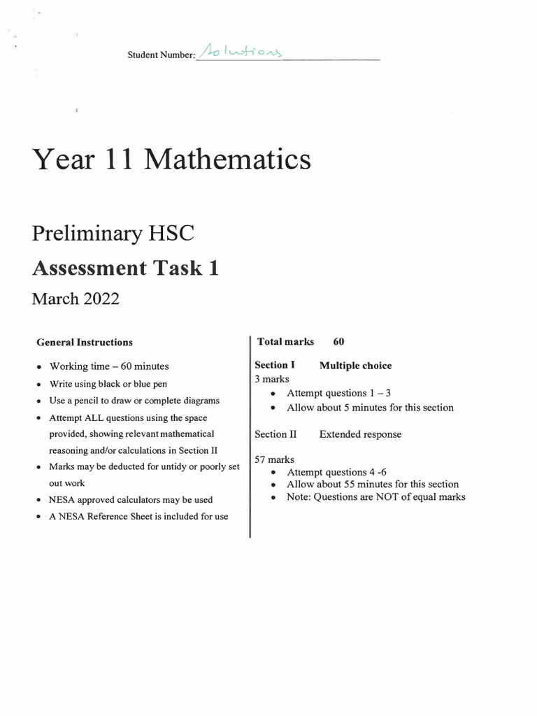 Year 11 Maths Adavance Task 1 Assessmnent | PDF | Mathematics