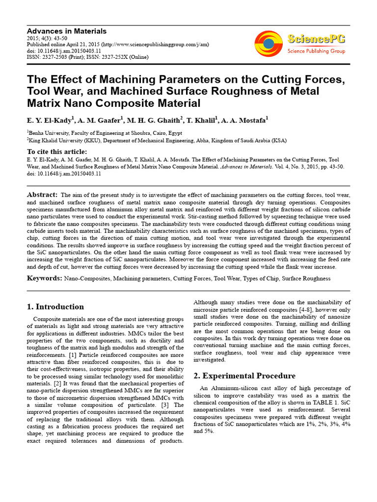 The Effect of Machining Parameters On The Cutting Forces, Tool Wear ...