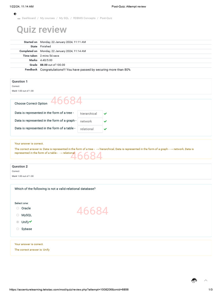 Post-Quiz - Attempt Review | Download Free PDF | Relational Database ... Post-Quiz - Attempt Review | Download Free PDF | Relational Database ...