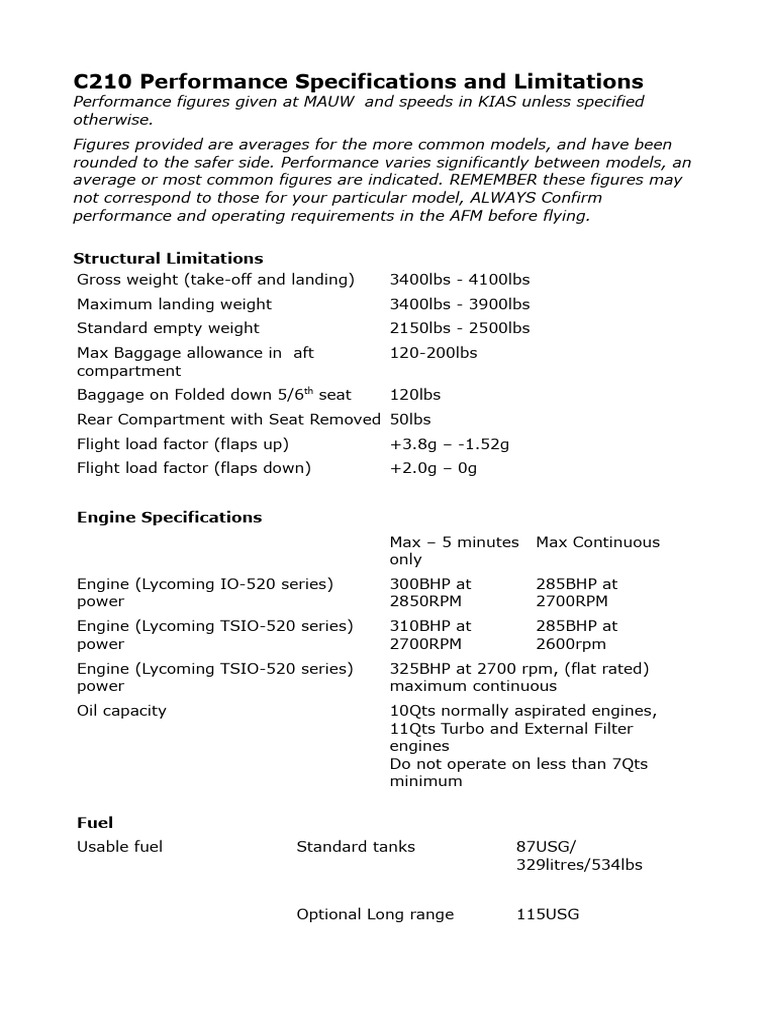 C210 - Performance Figures | PDF | Takeoff | Aerospace Engineering
