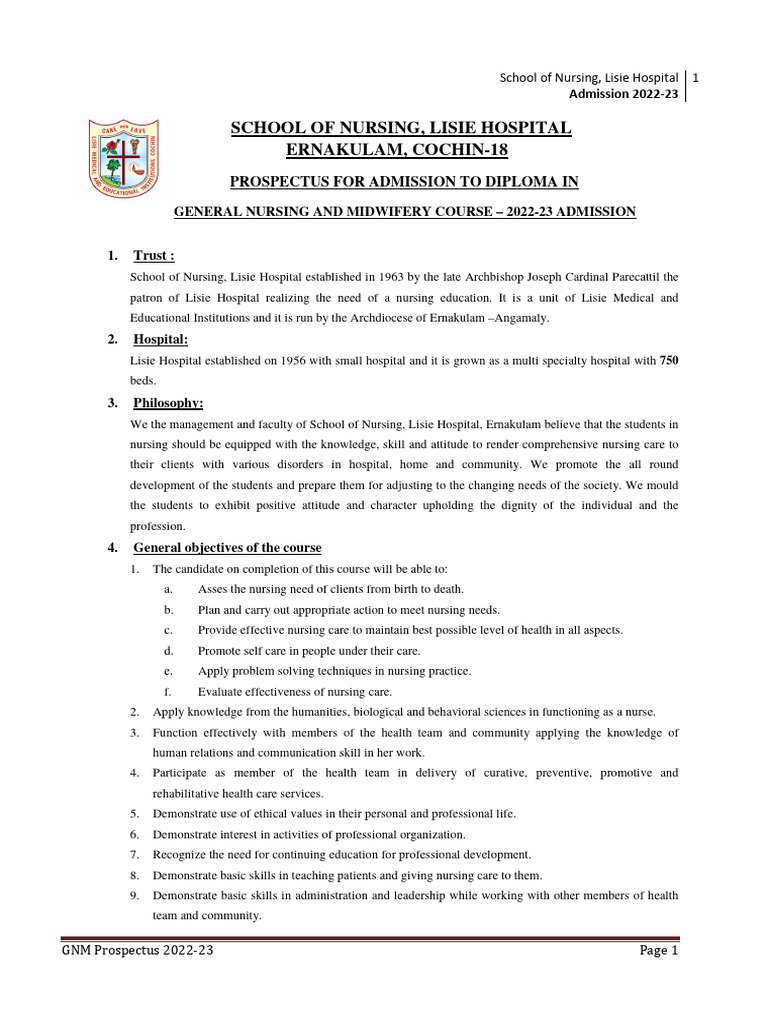 School of Nursing Lisie Hospital Prospectus 2022 2023 | PDF | Nursing ...