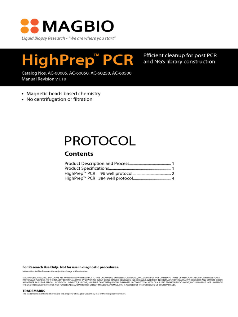 Magbio Highprep PCR Protocol | PDF | Polymerase Chain Reaction | Dna ...