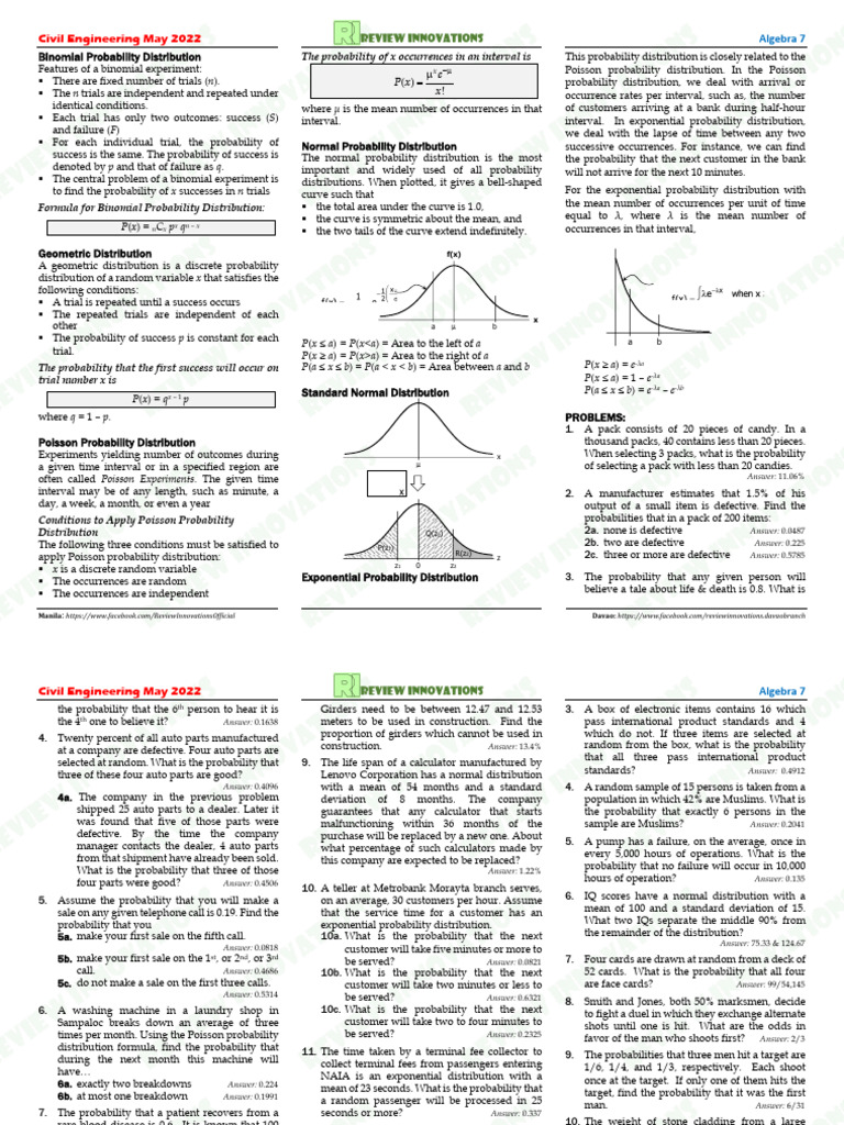 Algebra 7 | PDF | Probability Distribution | Statistical Theory