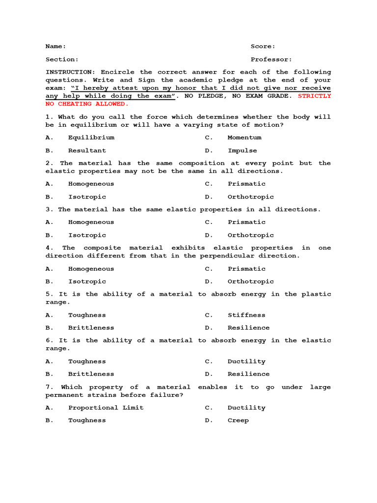 Mechanics Finals Pdf Young S Modulus Elasticity Physics