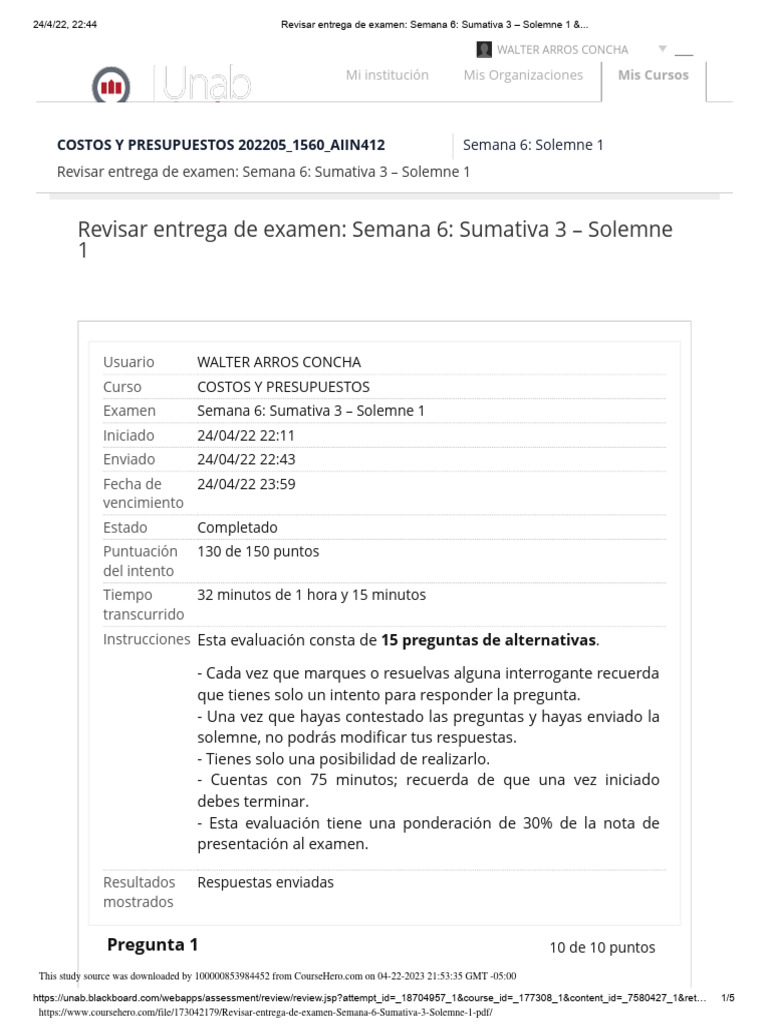 Revisar Entrega de Examen Semana 6 Sumativa 3 Solemne 1 .. PDF | PDF | Business | Economias