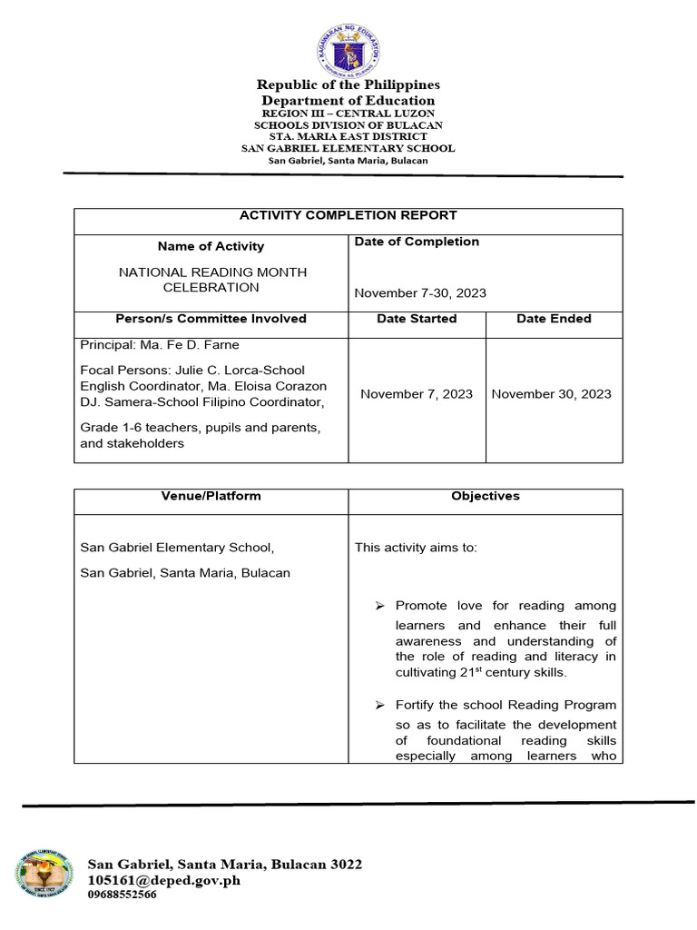 National Reading Month Report 2023 | PDF | Human Communication ...