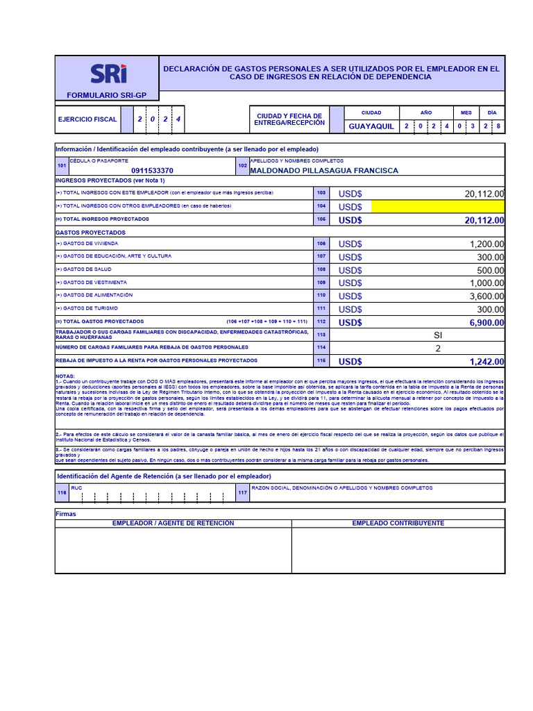 Formulario Sri - GP Continente | PDF | Impuestos | Impuesto sobre la renta