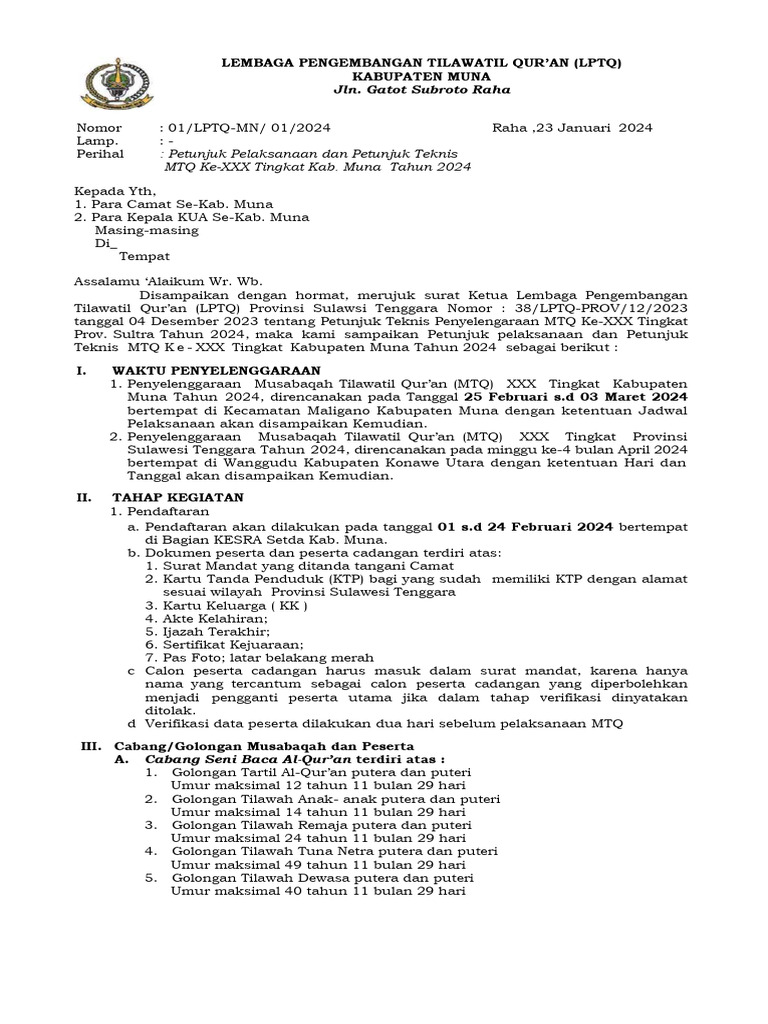 JUKNIS MTQ 2024 Untuk PDF | PDF