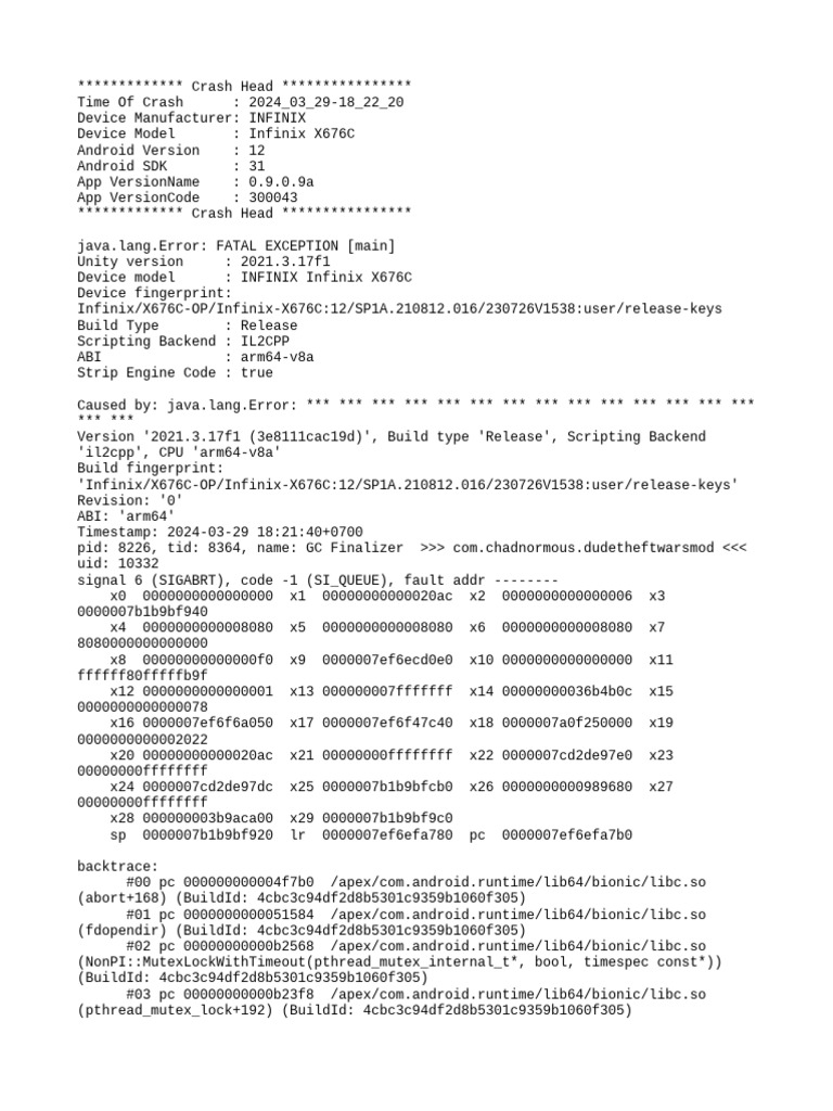 Chadnormous Mod Menu Crash Report | PDF | Android (Operating System ...