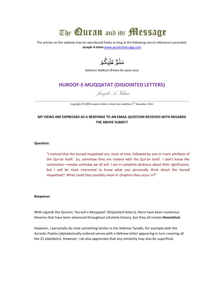 Huroof-e-Muqqatat (Disjointed Letters) | PDF | Quran | Islam