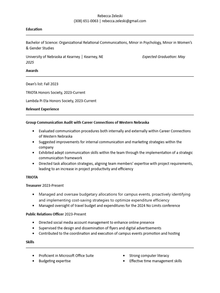 Rebecca Zeleskis Resume | PDF
