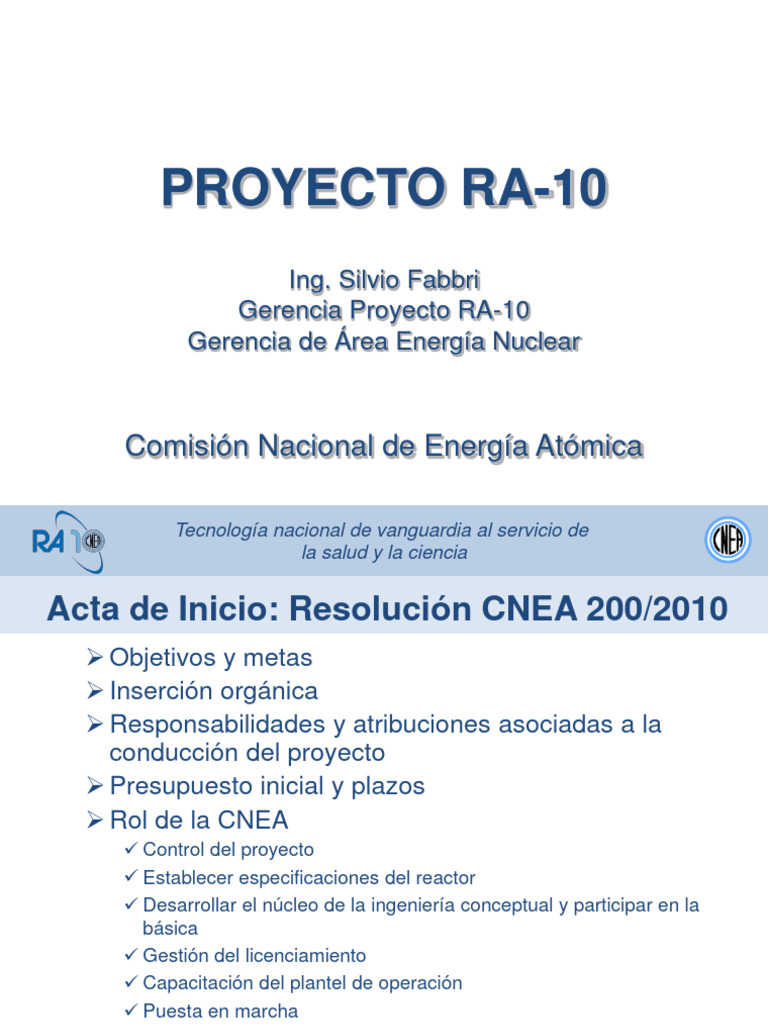 CNEA Fabbri Proyecto RA 10 | PDF | Física nuclear | Energía nuclear