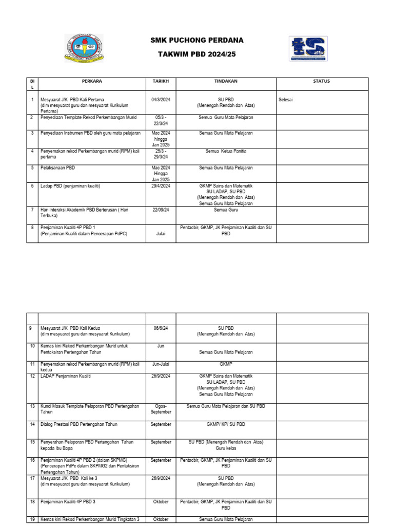 Takwim PBD 202425 | PDF