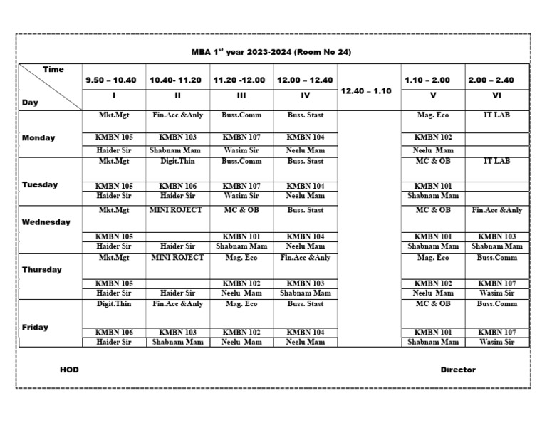 MBA 1st year time table | PDF