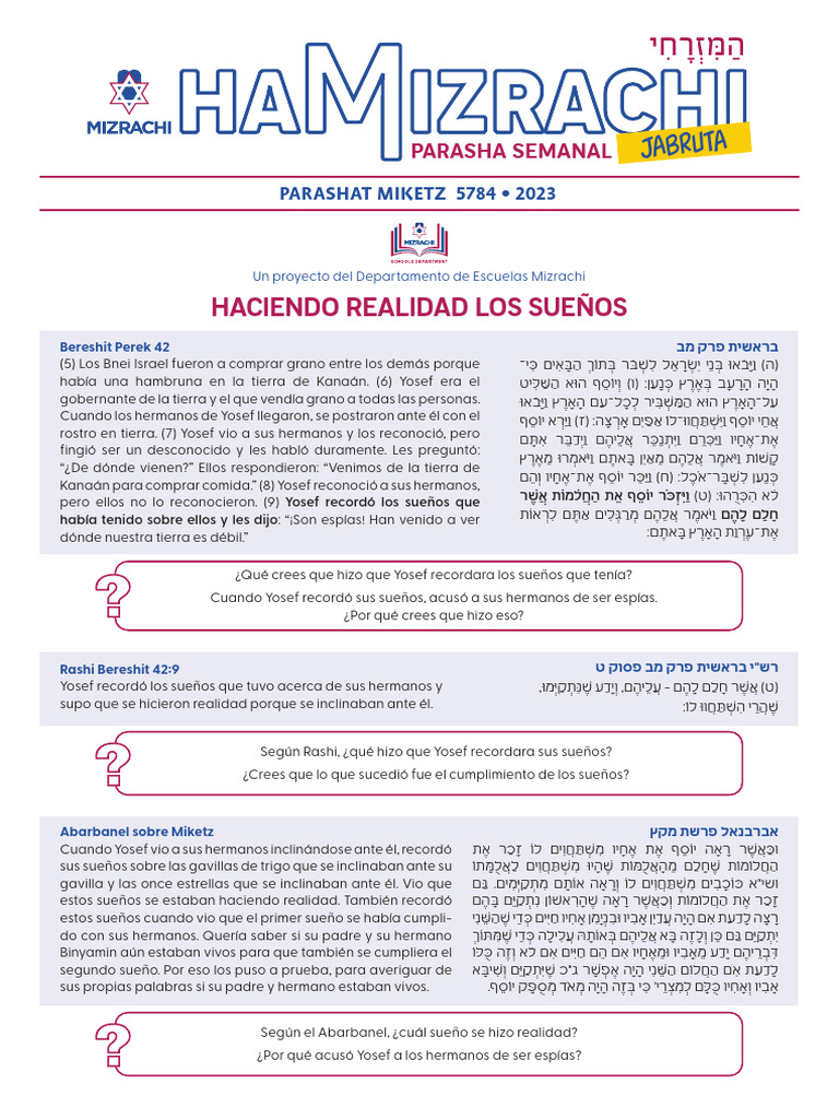 HaMizrachi - Chavruta - Miketz - Spanish | PDF | Colación | Grafemas