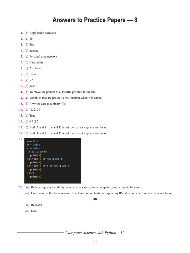 Ith Computer Sci With Python Answers To Practice Paper 8 | PDF