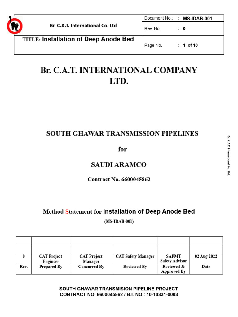 CP Deep Anode Bed Method of Statement | PDF | Casing (Borehole)
