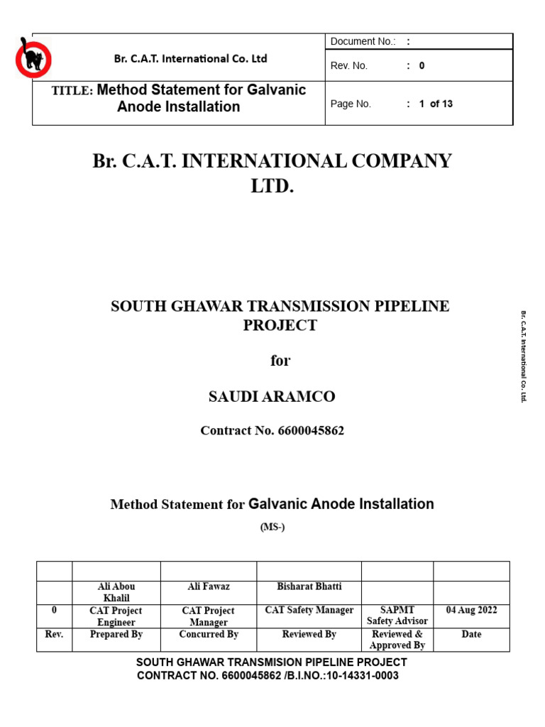 Galvanic Anode Installation Method | PDF | Welding | Construction