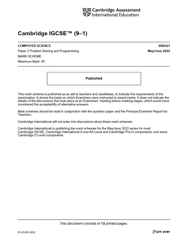 Cambridge IGCSE™ (9-1) : Computer Science 0984/21 May/June 2022 | Download Free PDF | Boolean ...