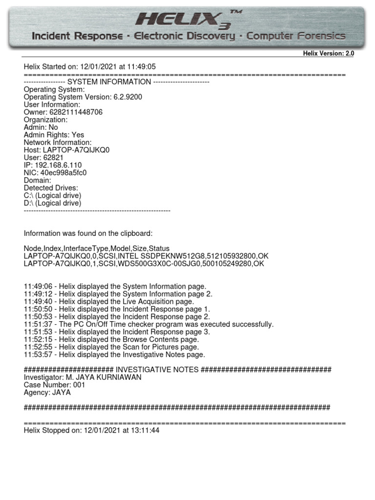 Helix 2.0 System Info & Incident Report | PDF