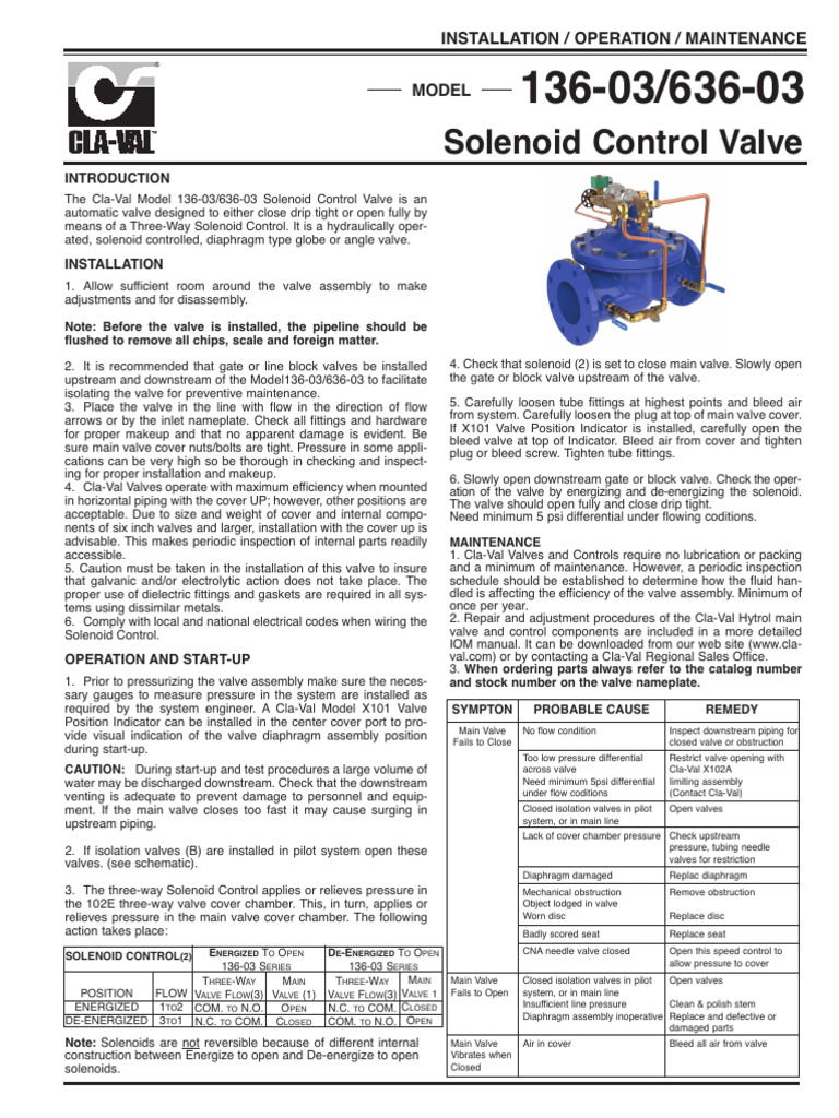 Solenoid Control Valve: Installation / Operation / Maintenance | PDF ...
