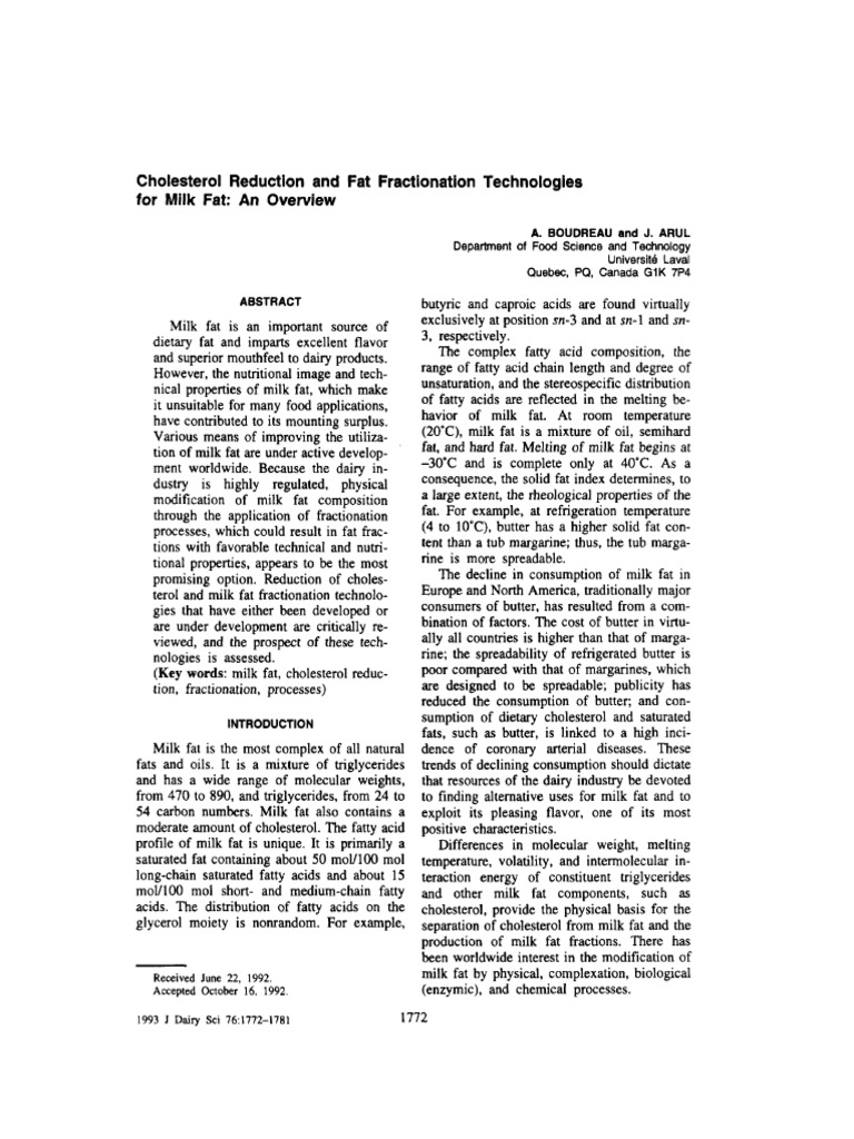 Cholesterol Reduction and Fat Fractionation Techno | PDF | Fat ...