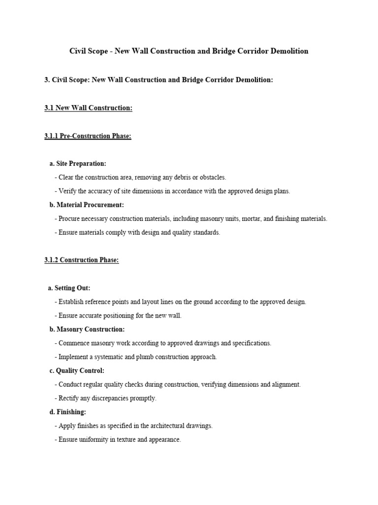 Civil Scope - New Wall Construction and Bridge Corridor Demolition ...