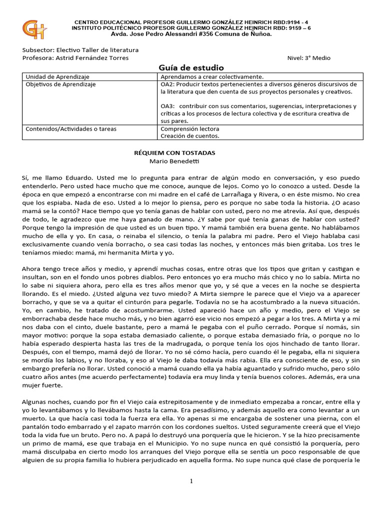 Cuento Requiem Con Tostadas | PDF