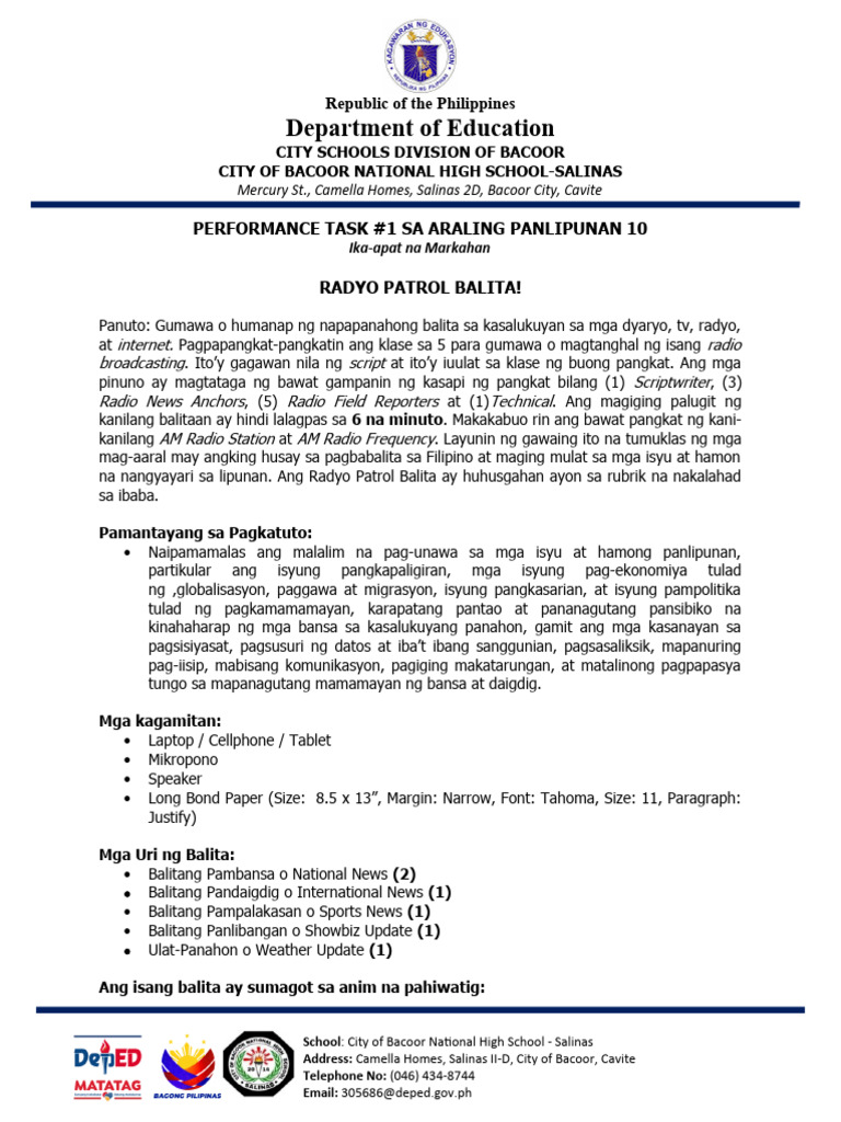 PT#1-Q4 - Radyo Patrol Balita | PDF